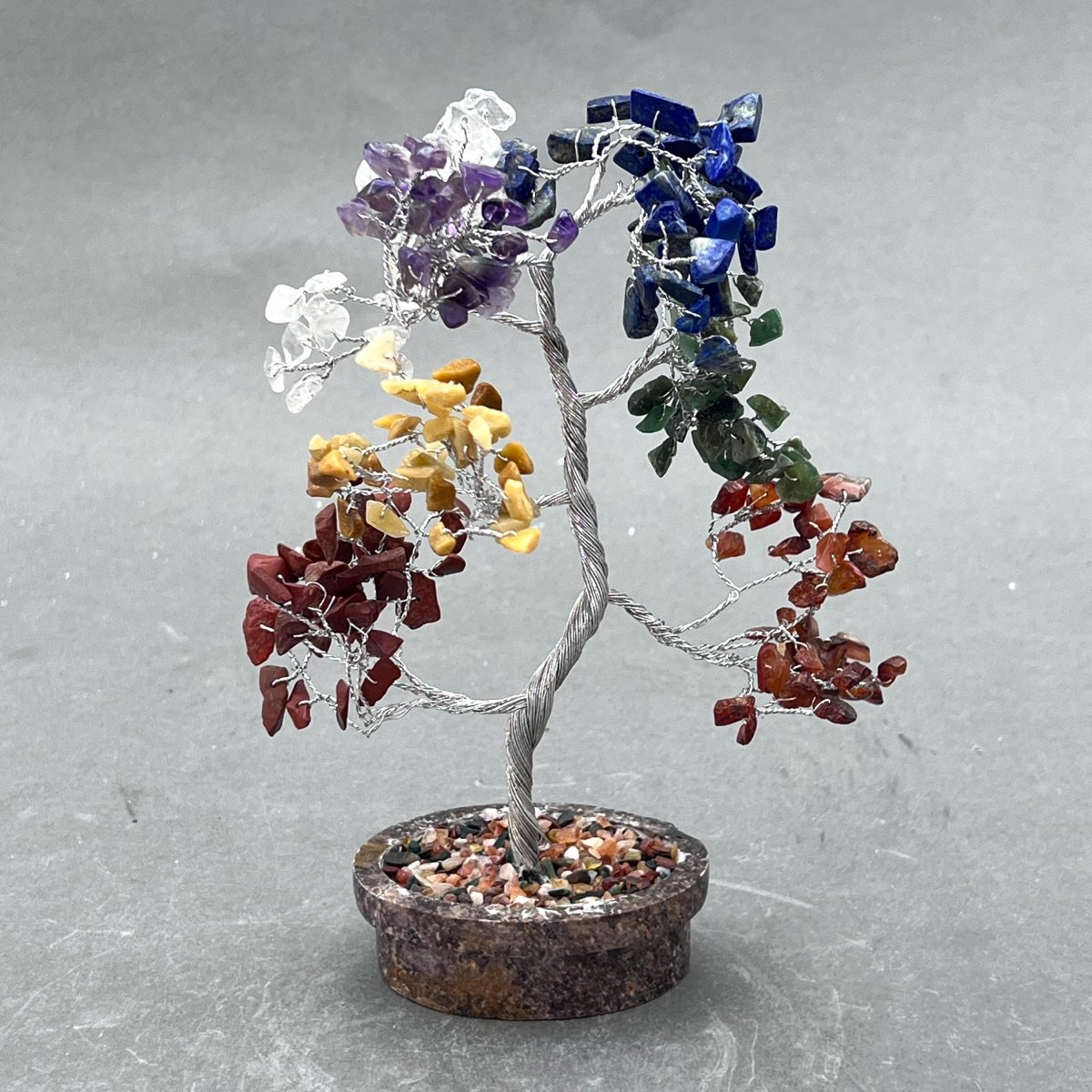 7 Stone Chip Tree with Soapstone and Silver Wire | Crystal River Gems