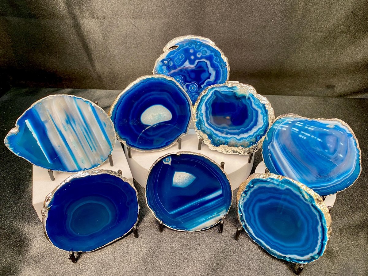 Agate Geode Slice Crystal Blue Coaster Bundle Lot (8 Pieces) Bulk Whol ...