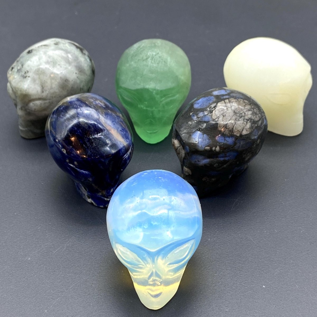 Assorted Gemstone Alien Head Skull Carvings – Crystal River Gems