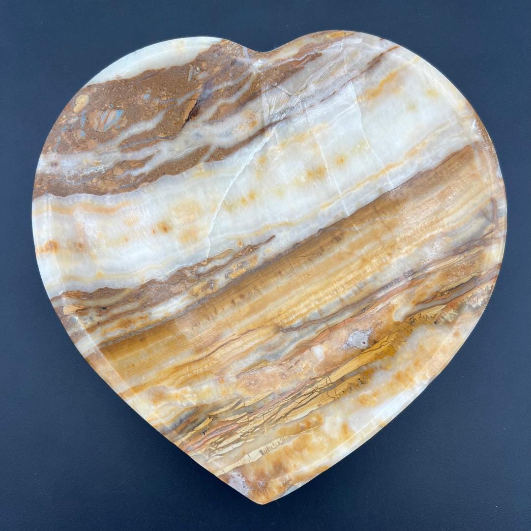 Banded Onyx Calcite Heart Dish 16CM | Crystal River Gems