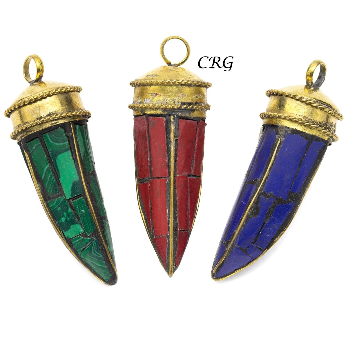 Brass Horn Colored Inlay Pendant (1 Piece) | Crystal River Gems