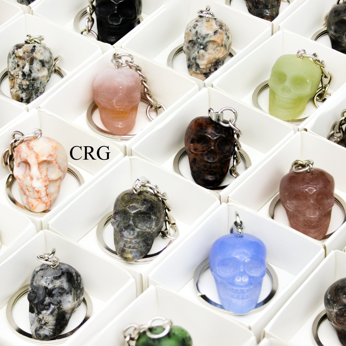 48 Piece Flat - Gemstone Skull Keychains / 1-2" Avg - Crystal River Gems