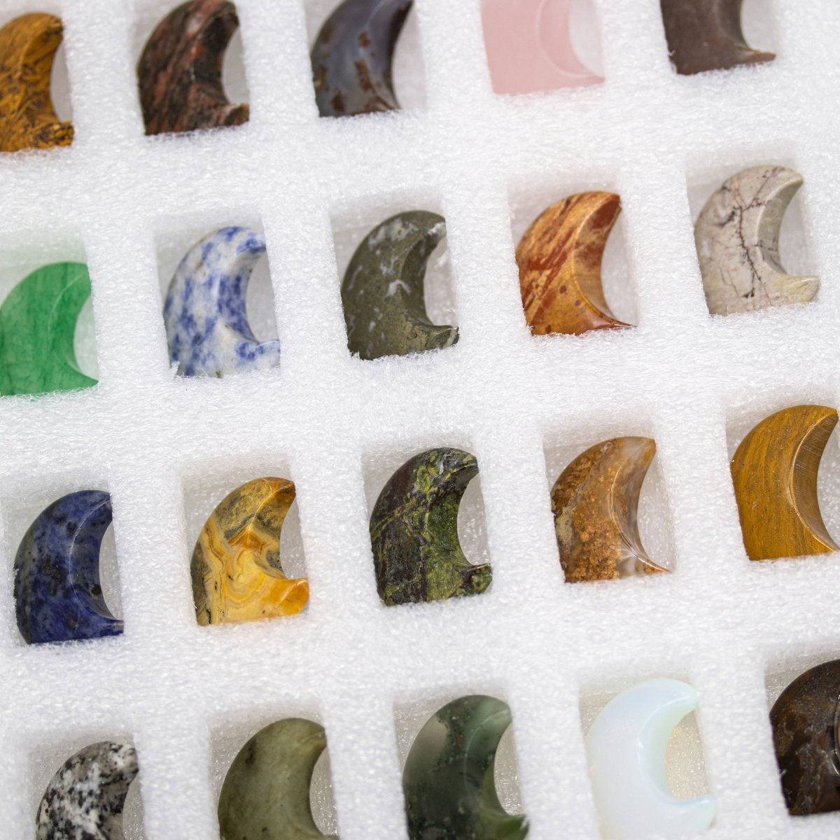 24 Piece Flat - Mixed Gemstone Moon Box Set / 1" AVG - Crystal River Gems