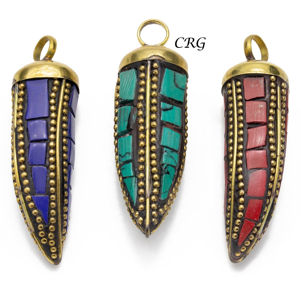 Brass Horn Colored Inlay Pendant (1 Piece) | Crystal River Gems