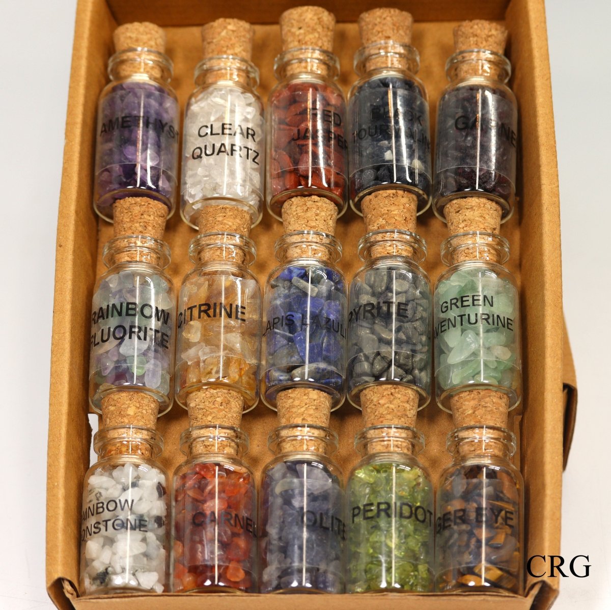 MOON SET - Assorted Gemstone Chip Bottles / 15 PC Set - Crystal River Gems