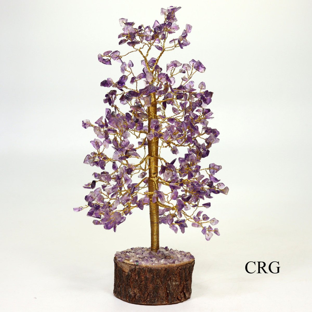 QTY 1 - Amethyst 500 Gem Tree w/ Wood Base / Gold Wire - Crystal River Gems
