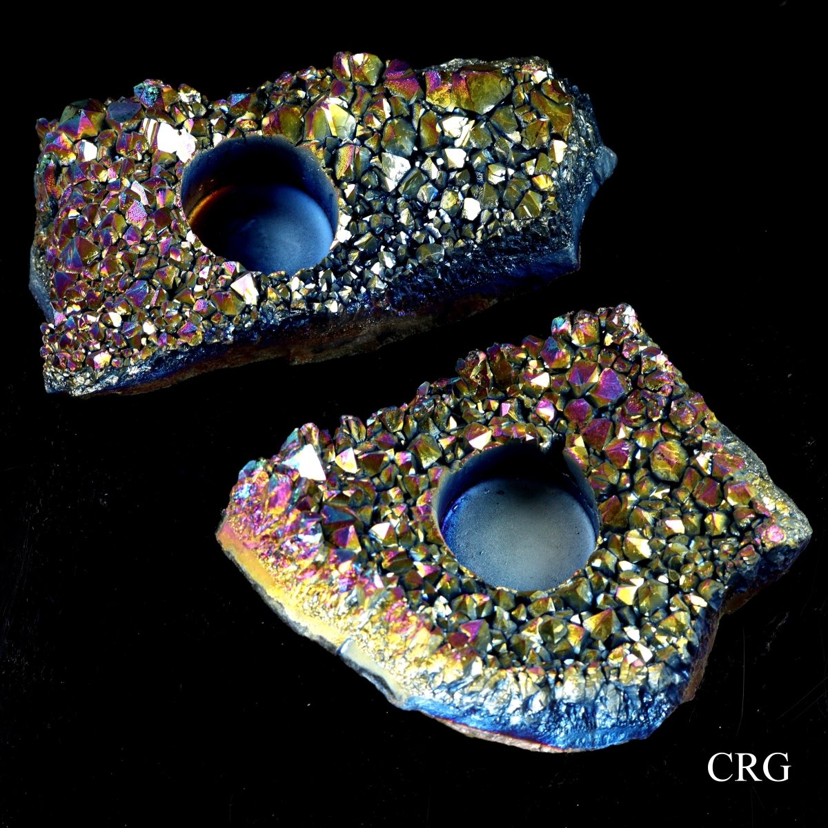 QTY 1 - Titanium Aura Amethyst Candle Holder - Crystal River Gems