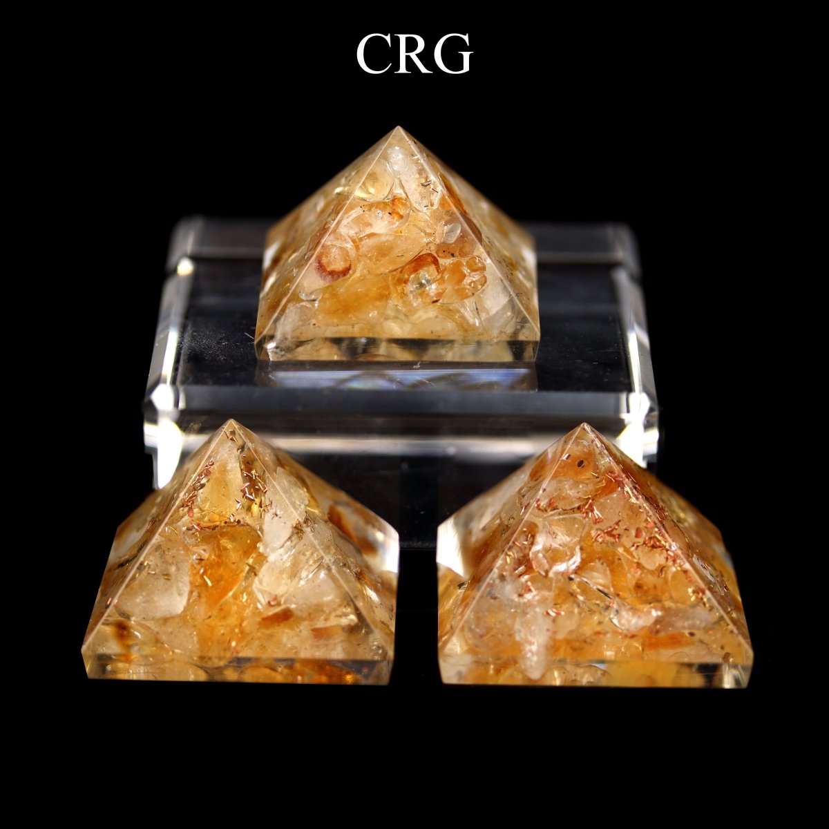 SET OF 3 - Citrine Chip Orgonite Pyramid / 1" AVG - Crystal River Gems