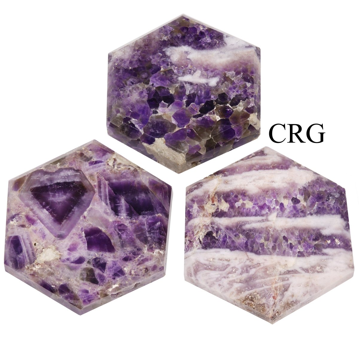 SET OF 3 - Flat Amethyst Gemstone Hexagon Palm Stones / 2" AVG ...