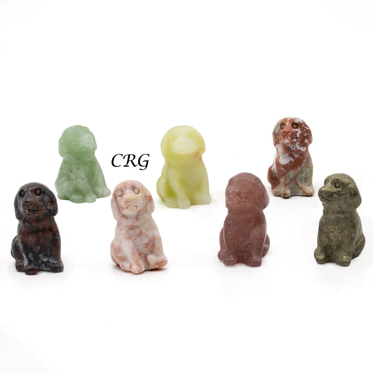 Set of 4 - Dogs Sitting Gemstone Crystal Carvings - Crystal River Gems