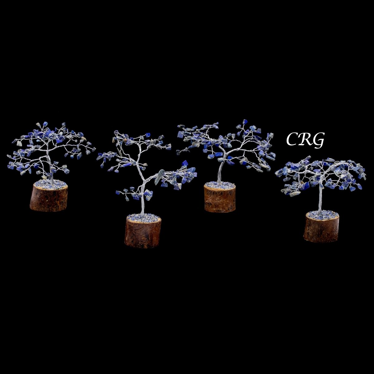 SET OF 4 -Lapis Lazuli - 100 Gemstone Chip Tree w/ Wood Base - Silver ...